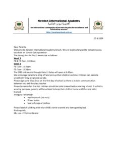 EYFS Timings and Information 2024-2025 – Newton Schools